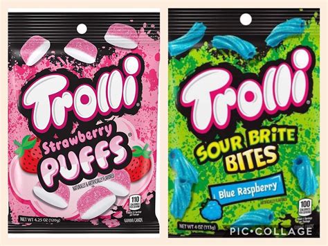 Trolli Gummy Candy Strawberry Puffs And Sour Brite Bites Blue Raspberry Flavor Chewy Gummy