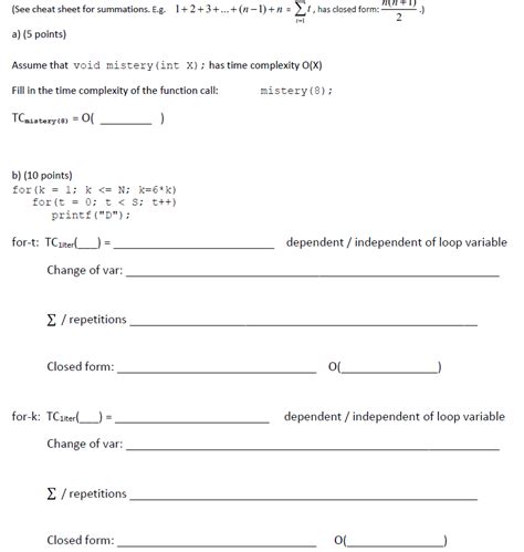 Solved See Cheat Sheet For Summations E G Chegg Com