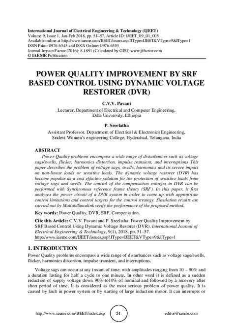Pdf Power Quality Improvement By Srf Based Control Using Dynamic Voltage Restorer Dvr