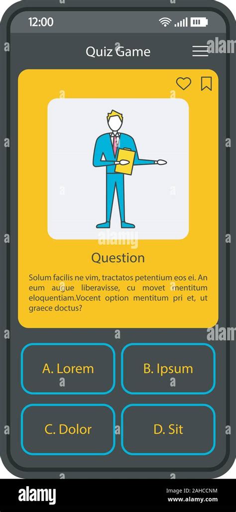 Trivia Quiz Game App Smartphone Interface Vector Template Mobile Page Black Design Layout