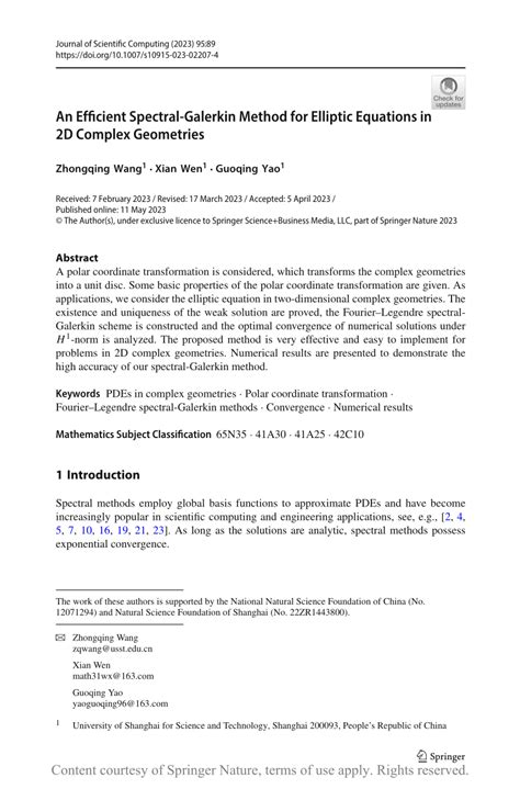 An Efficient Spectral Galerkin Method For Elliptic Equations In 2d Complex Geometries Request Pdf