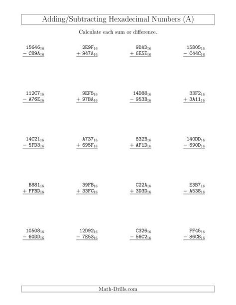 Adding And Subtracting Hexadecimal Numbers Base 16 A