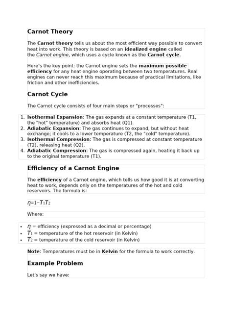 Carnot Theoryandefficiency Second Law Of Thermodynamic Pdf