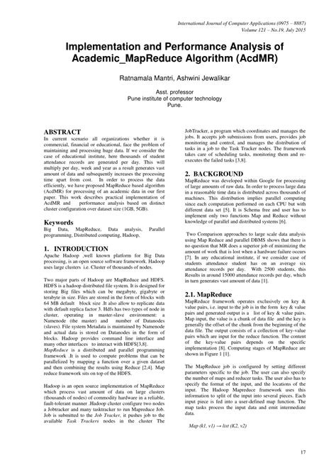 Pdf Implementation And Performance Analysis Of Academicmapreduce Algorithm Acdmr