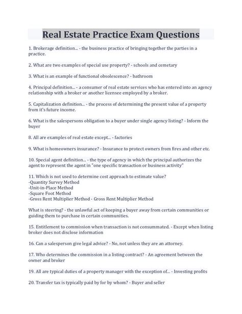 Real Estate Practice Exam Questions And Answers Scholarfriends