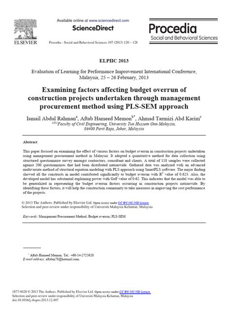1 Examining Factors Affecting Budget Overrun Of Construction Projects