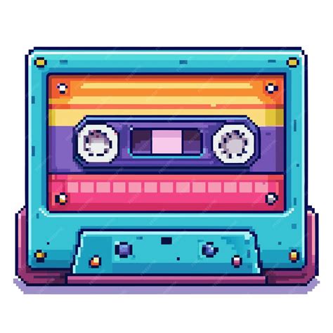 Colorful Retro Cassette Tape In Pixel Art Style With Vibrant Vintage