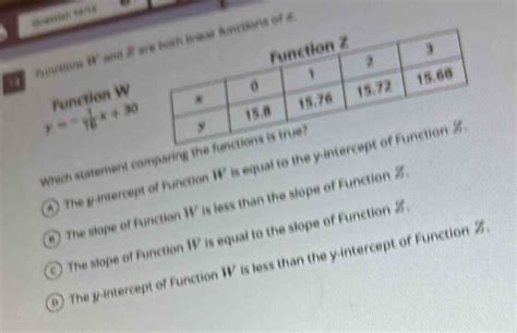 solved 14 functions w and 2 a of a function w y 1 16 x 30 which
