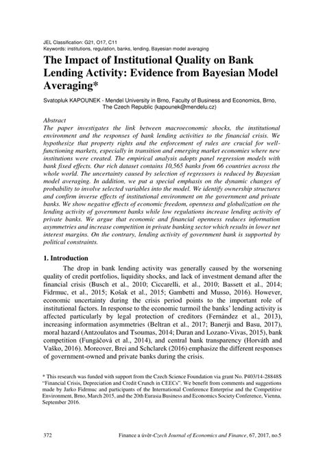 Pdf The Impact Of Institutional Quality On Bank Lending Activity Evidence From Bayesian Model