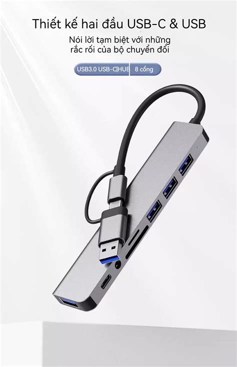 Hub Usb 8 Trong 1 Đa Năng Tốc Độ Cao Truyền Tập Tin Di Động Type C Usb 3 0 Docking Station Đa Bộ