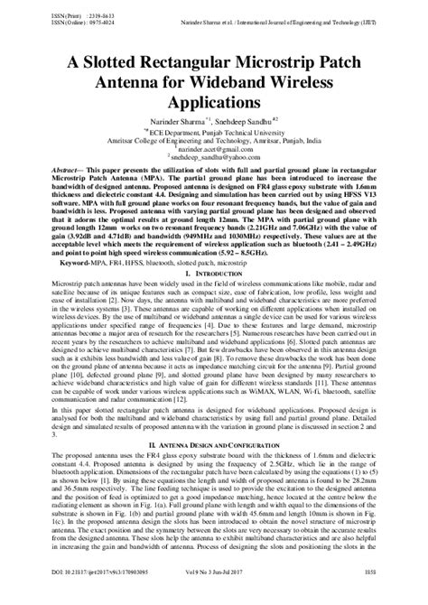 Pdf A Slotted Rectangular Microstrip Patch Antenna For Wideband Wireless Applications