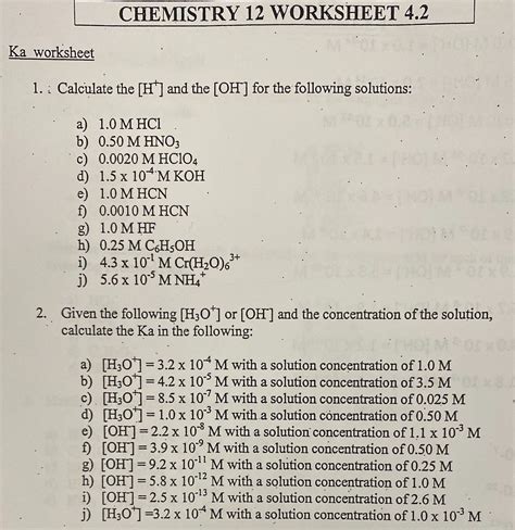 Solved 1 Calculate The H And The OH For The Following Chegg Com