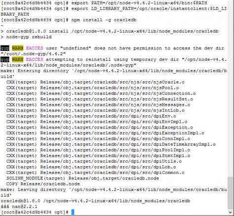create an oracledb enabled node js application container