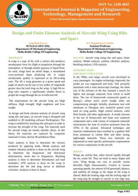Pdf Design And Finite Element Analysis Of Aircraft Wing Using