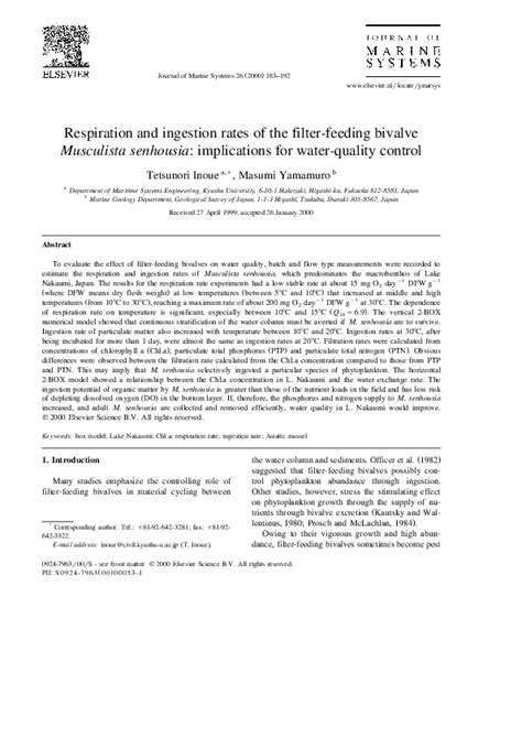 Pdf Respiration And Ingestion Rates Of The Filter Feeding Bivalve Pdf Respiration And Ingestion Rates Of The Filter Feeding Bivalve