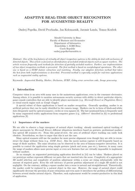 pdf adaptive real time object recognition for augmented reality
