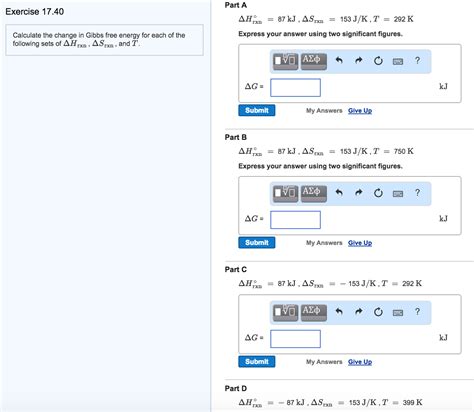 Solved Calculate The Change In Gibbs Free Energy For Each Of Chegg