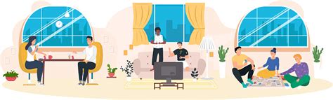 집에서 보드게임을 하며 휴식을 취하는 친구들 만화 캐릭터는 함께 즐거운 시간을 보냅니다 게임하기 가정 생활에 대한 스톡 벡터 아트 및 기타 이미지 Istock