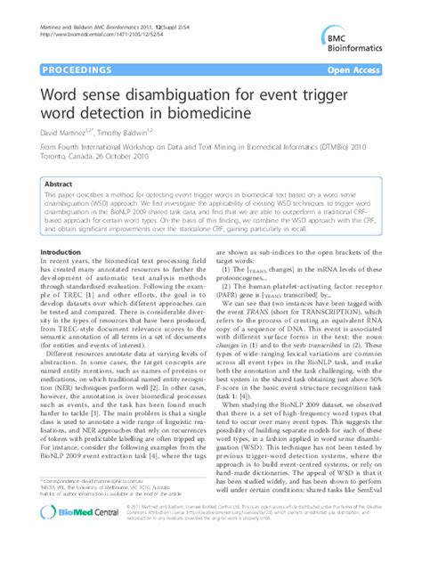 Pdf Word Sense Disambiguation For Event Trigger Word Detection In