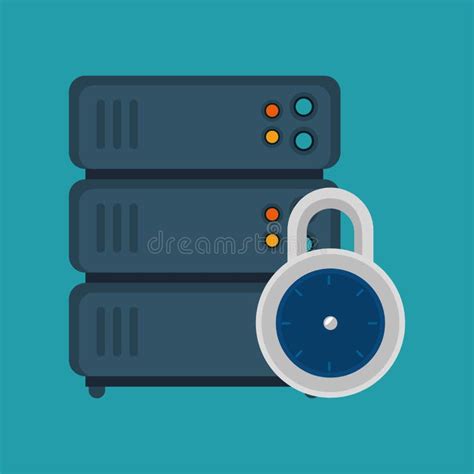 Server Computer Lock Security Blue Background Stock Illustration
