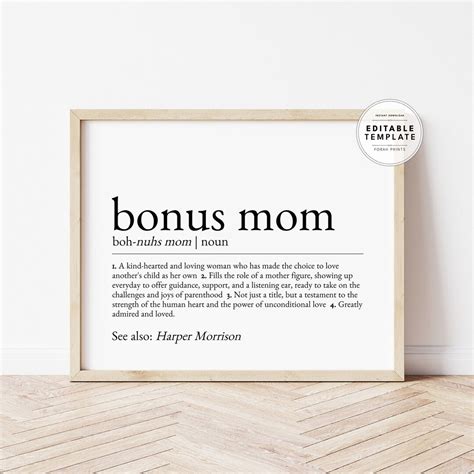 Editable Bonus Mom Definition Print Mothers Day T Digital Print