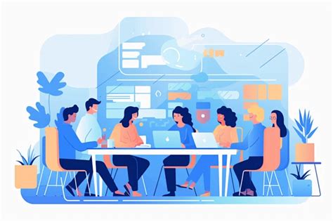 合作办公职场扁平风企业团队协作场景插画 花瓣网
