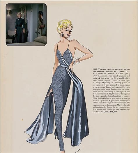 Travilla Style Fakes Marilyn Monroe Gentlemen Prefer Blondes Costume Sketch