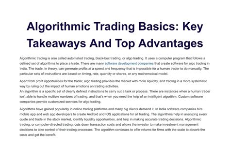 Ppt Algorithmic Trading Basics Key Takeaways And Top Advantages Powerpoint Presentation Id