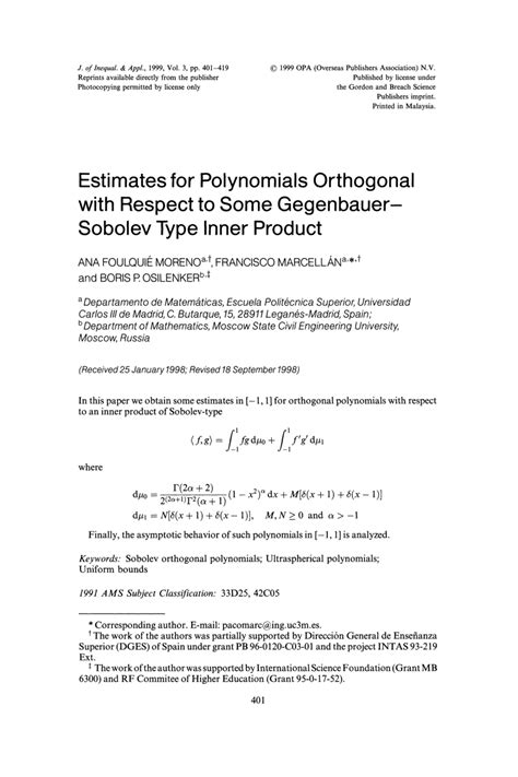 Pdf Estimates For Polynomials Orthogonal With Respect To Some Gegenbauer Sobolev Type Inner