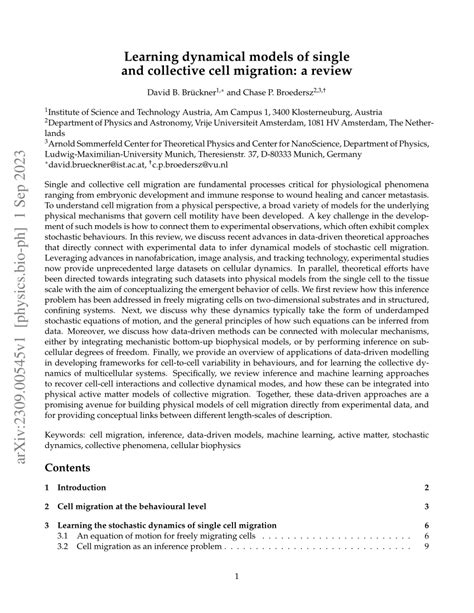 Pdf Learning Dynamical Models Of Single And Collective Cell Migration