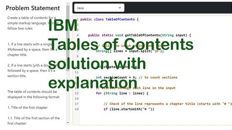 Ibm Coding Assessment Tables Of Content Backed Developer Solution With Explanation Youtube