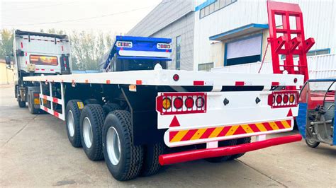 Tri Axle Flatbed Tractor Trailer 40 Ft Semi Truck Flatbed Trailer For