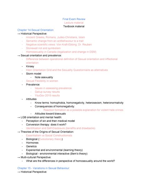 Human Sexuality Final Exam Review Final Exam Review Lecture Material Textbook Material Chapter