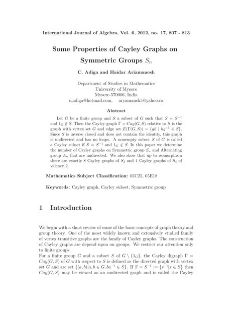 Pdf Some Properties Of Cayley Graphs On Symmetric Groups S N