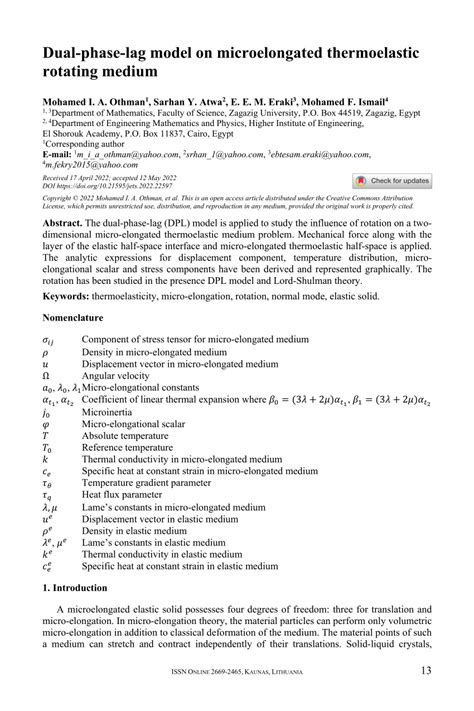 Pdf Dual Phase Lag Model On Microelongated Thermoelastic Rotating Medium