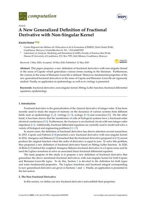 Pdf A New Generalized Definition Of Fractional Derivative With Non Singular Kernel