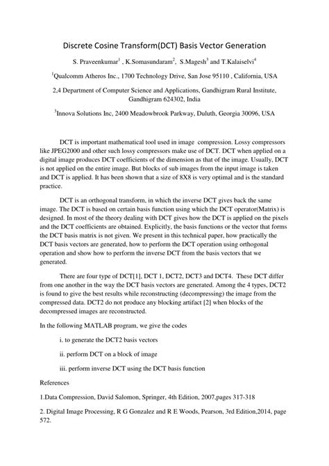 Pdf Discrete Cosine Transformdct Basis Vector Generation