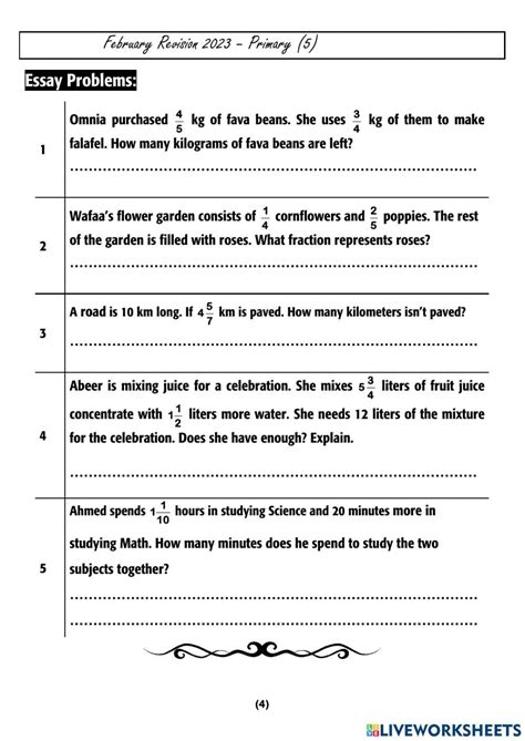 Math Primary 5 February Test Revision Worksheet Live Worksheets