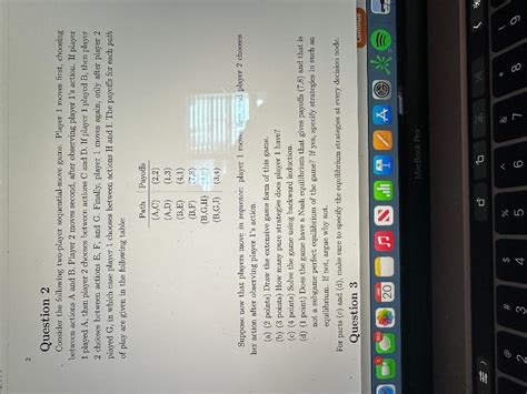 Solved Consider The Following Two Player Sequential Move