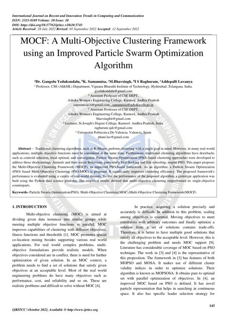 Pdf Mocf A Multi Objective Clustering Framework Using An Improved