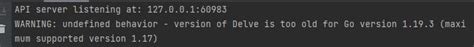 Golang Warning Undefined Behavior Version Of Delve Is Too Old For