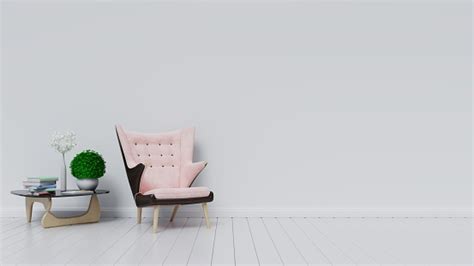 핑크 벨벳 안락의 자 및 백색 벽 배경 식물 인테리어 벽 이랑 0명에 대한 스톡 사진 및 기타 이미지 0명 3차원 형태 가구 Istock