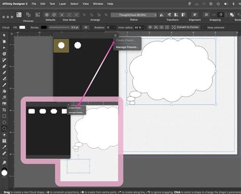 Shape Preset Unavailable And 05 In Dotted Line Dialog Affinity On