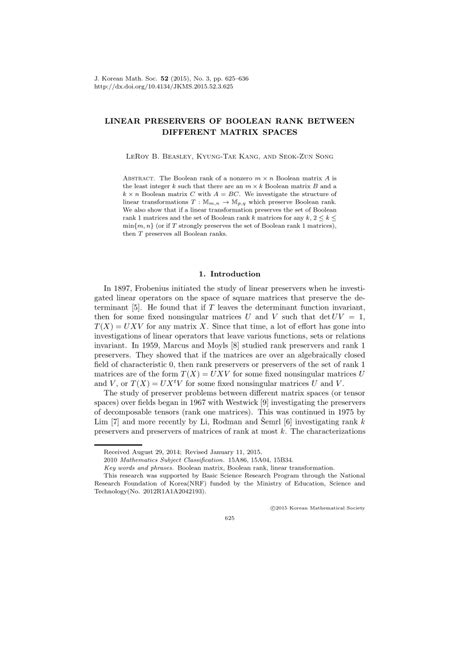 Pdf Linear Preservers Of Boolean Rank Between Different Matrix Spaces