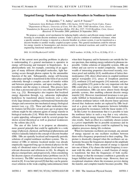 Pdf Targeted Energy Transfer Through Discrete Breathers In Nonlinear Systems