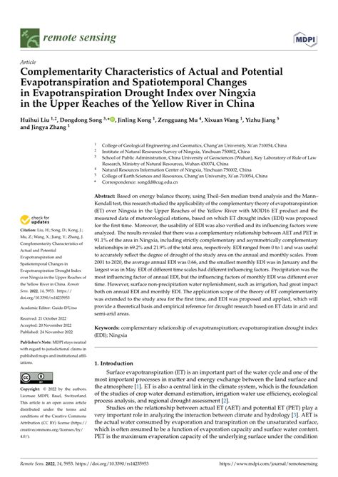 Pdf Complementarity Characteristics Of Actual And Potential Evapotranspiration And