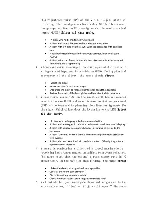 Delegation And Prioritization Questionnaire Converted 1 A Registered Nurse Rn On The 7 A 3