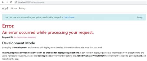 what does an exception occurred while processing your request
