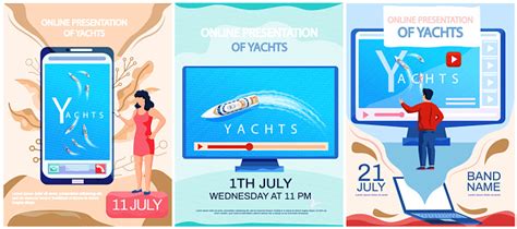 요트의 온라인 프리젠 테이션 바다에 떠있는 비디오 범선이있는 웹 사이트 광고 포스터 0명에 대한 스톡 벡터 아트 및 기타 이미지 0명 관광 모던 양식 Istock