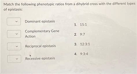 Solved Match The Following Phenotypic Ratios From A Dihybrid